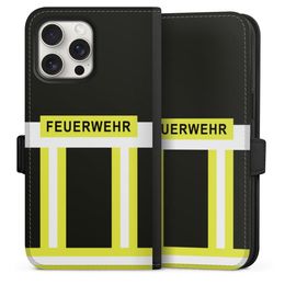 DeinDesign iPhone 15 Pro Max Handy Klapph&uuml;lle Handyh&uuml;lle aus Kunst Leder schwarz Flip Case Fire Fighters Job Fire Fighter Sideflip mit Lasche