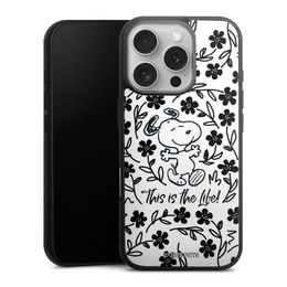 DeinDesign iPhone 16 Pro Handy Gallery Case Handyh&uuml;lle 9H Geh&auml;rtetes Glas R&uuml;ckseite H&uuml;lle Peanuts Flowers Snoopy Gallery Case