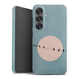 DeinDesign Galaxy S25 Handy Premium Case Smartphone Handyh&uuml;lle Schutzh&uuml;lle gl&auml;nzend Bird Turquoise Moon Premium Case