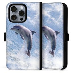 DeinDesign iPhone 16 Pro Max Handy Klapph&uuml;lle Handyh&uuml;lle aus Kunst Leder schwarz Flip Case Wale Ocean Dolphin Sideflip mit Lasche