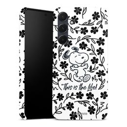 DeinDesign Galaxy A55 5G Handy Premium Case Smartphone Handyh&uuml;lle Schutzh&uuml;lle gl&auml;nzend Peanuts Flowers Snoopy Premium Case