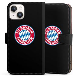 DeinDesign iPhone 14 Handy Klapph&uuml;lle Handyh&uuml;lle aus Kunst Leder schwarz Flip Case Fc Bayern M&uuml;nchen Logo Official Licensed Product Sideflip mit Lasche
