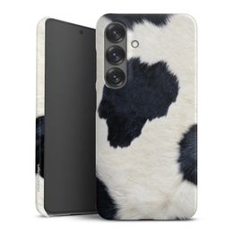 DeinDesign Galaxy S25 Handy Premium Case Smartphone Handyh&uuml;lle Schutzh&uuml;lle gl&auml;nzend Animal Look Animal Print Cow Skin Premium Case