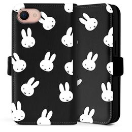 DeinDesign iPhone 16e Handy Klapph&uuml;lle Handyh&uuml;lle aus Kunst Leder schwarz Flip Case Muster Miffy Transparent Sideflip mit Lasche