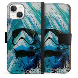 DeinDesign iPhone 14 Handy Klapph&uuml;lle Handyh&uuml;lle aus Kunst Leder schwarz Flip Case Colourful Stormtrooper Star Wars Sideflip mit Lasche
