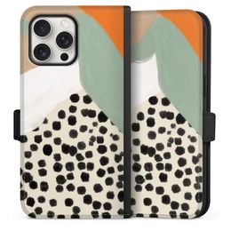 DeinDesign iPhone 15 Pro Max Handy Klapph&uuml;lle Handyh&uuml;lle aus Kunst Leder schwarz Flip Case Abstract Boho Kunst Sideflip mit Lasche