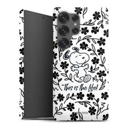 DeinDesign Galaxy S25 Ultra Handy Premium Case Smartphone Handyh&uuml;lle Schutzh&uuml;lle gl&auml;nzend Peanuts Flowers Snoopy Premium Case
