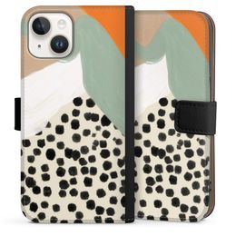 DeinDesign iPhone 14 Handy Klapph&uuml;lle Handyh&uuml;lle aus Kunst Leder schwarz Flip Case Abstract Boho Kunst Sideflip mit Lasche