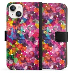 DeinDesign iPhone 14 Handy Klapph&uuml;lle Handyh&uuml;lle aus Kunst Leder schwarz Flip Case Water Colour Colourful Points Sideflip mit Lasche