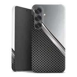 DeinDesign Galaxy S25 Handy Premium Case Smartphone Handyh&uuml;lle Schutzh&uuml;lle gl&auml;nzend Steel Metall Carbon Premium Case