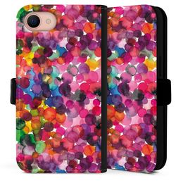 DeinDesign iPhone 16e Handy Klapph&uuml;lle Handyh&uuml;lle aus Kunst Leder schwarz Flip Case Water Colour Colourful Points Sideflip mit Lasche