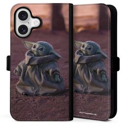 DeinDesign iPhone 16 Handy Klapph&uuml;lle Handyh&uuml;lle aus Kunst Leder schwarz Flip Case The Child Star Wars Baby Yoda Sideflip mit Lasche