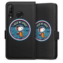 DeinDesign Huawei P30 Lite Handy Klapph&uuml;lle Handyh&uuml;lle aus Kunst Leder schwarz Flip Case Peanuts Weltall Snoopy Sideflip mit Lasche