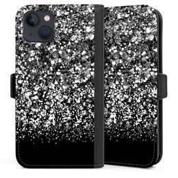 DeinDesign iPhone 13 Handy Klapph&uuml;lle Handyh&uuml;lle aus Kunst Leder schwarz Flip Case Muster Snowflake Glitzer Sideflip mit Lasche
