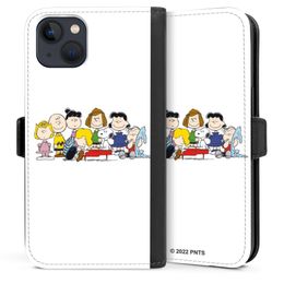 DeinDesign iPhone 13 Handy Klapph&uuml;lle Handyh&uuml;lle aus Kunst Leder schwarz Flip Case Peanuts Kindheit Merchandise Sideflip mit Lasche
