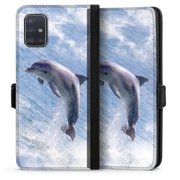 DeinDesign Galaxy A51 Handy Klapph&uuml;lle Handyh&uuml;lle aus Kunst Leder schwarz Flip Case Wale Ocean Dolphin Sideflip mit Lasche