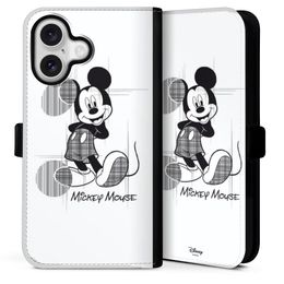 DeinDesign iPhone 16 Handy Klapph&uuml;lle Handyh&uuml;lle aus Kunst Leder schwarz Flip Case Mickey Mouse Disney Official Licensed Product Sideflip mit Lasche