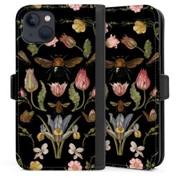 DeinDesign iPhone 13 Handy Klapph&uuml;lle Handyh&uuml;lle aus Kunst Leder schwarz Flip Case Flower Wreath Bee Blossom Sideflip mit Lasche
