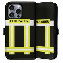 DeinDesign iPhone 16 Pro Max Handy Klapph&uuml;lle Handyh&uuml;lle aus Kunst Leder schwarz Flip Case Fire Fighters Job Fire Fighter Sideflip mit Lasche