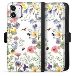 DeinDesign iPhone 11 Handy Klapph&uuml;lle Handyh&uuml;lle aus Kunst Leder schwarz Flip Case Flowers Bee Muster Sideflip mit Lasche