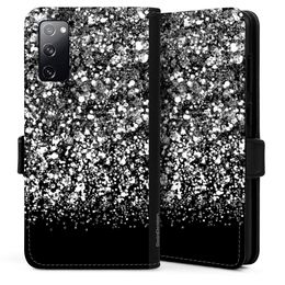 DeinDesign Galaxy S20 Handy Klapph&uuml;lle Handyh&uuml;lle aus Kunst Leder schwarz Flip Case Glitzer Snowflake Muster Sideflip mit Lasche