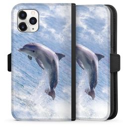 DeinDesign iPhone 11 Pro Handy Klapph&uuml;lle Handyh&uuml;lle aus Kunst Leder schwarz Flip Case Wale Ocean Dolphin Sideflip mit Lasche