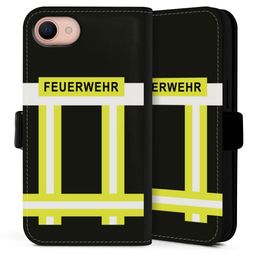 DeinDesign iPhone 16e Handy Klapph&uuml;lle Handyh&uuml;lle aus Kunst Leder schwarz Flip Case Fire Fighters Job Fire Fighter Sideflip mit Lasche