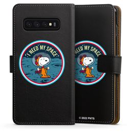 DeinDesign Galaxy S10 Handy Klapph&uuml;lle Handyh&uuml;lle aus Kunst Leder schwarz Flip Case Peanuts Weltall Snoopy Sideflip mit Lasche