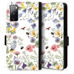 DeinDesign Galaxy S20 Handy Klapph&uuml;lle Handyh&uuml;lle aus Kunst Leder schwarz Flip Case Flowers Bee Muster Sideflip mit Lasche