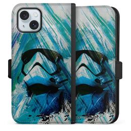 DeinDesign iPhone 15 Handy Klapph&uuml;lle Handyh&uuml;lle aus Kunst Leder schwarz Flip Case Colourful Stormtrooper Star Wars Sideflip mit Lasche