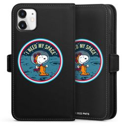 DeinDesign iPhone 11 Handy Klapph&uuml;lle Handyh&uuml;lle aus Kunst Leder schwarz Flip Case Peanuts Weltall Snoopy Sideflip mit Lasche