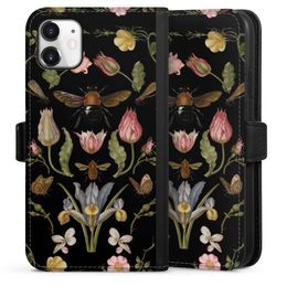 DeinDesign iPhone 11 Handy Klapph&uuml;lle Handyh&uuml;lle aus Kunst Leder schwarz Flip Case Flower Wreath Bee Blossom Sideflip mit Lasche