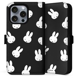 DeinDesign iPhone 16 Pro Max Handy Klapph&uuml;lle Handyh&uuml;lle aus Kunst Leder schwarz Flip Case Muster Miffy Transparent Sideflip mit Lasche