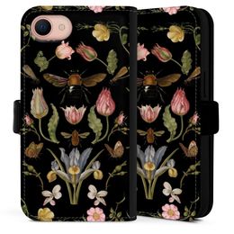 DeinDesign iPhone 16e Handy Klapph&uuml;lle Handyh&uuml;lle aus Kunst Leder schwarz Flip Case Flower Wreath Bee Blossom Sideflip mit Lasche