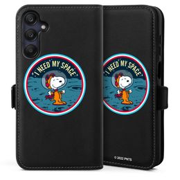 DeinDesign Galaxy A25 5G Handy Klapph&uuml;lle Handyh&uuml;lle aus Kunst Leder schwarz Flip Case Peanuts Weltall Snoopy Sideflip mit Lasche