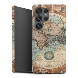 DeinDesign Galaxy S25 Ultra Handy Premium Case Smartphone Handyh&uuml;lle Schutzh&uuml;lle gl&auml;nzend Vintage Map World Map Premium Case