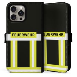 DeinDesign iPhone 16 Pro Handy Klapph&uuml;lle Handyh&uuml;lle aus Kunst Leder schwarz Flip Case Fire Fighters Job Fire Fighter Sideflip mit Lasche