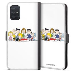DeinDesign Galaxy A71 Handy Klapph&uuml;lle Handyh&uuml;lle aus Kunst Leder schwarz Flip Case Merchandise Kindheit Peanuts Sideflip mit Lasche