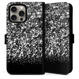 DeinDesign iPhone 16 Pro Handy Klapph&uuml;lle Handyh&uuml;lle aus Kunst Leder schwarz Flip Case Muster Snowflake Glitzer Sideflip mit Lasche