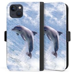 DeinDesign iPhone 13 Handy Klapph&uuml;lle Handyh&uuml;lle aus Kunst Leder schwarz Flip Case Wale Ocean Dolphin Sideflip mit Lasche