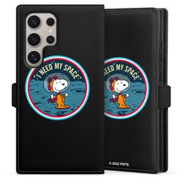 DeinDesign Galaxy S24 Ultra Handy Klapph&uuml;lle Handyh&uuml;lle aus Kunst Leder schwarz Flip Case Peanuts Weltall Snoopy Sideflip mit Lasche