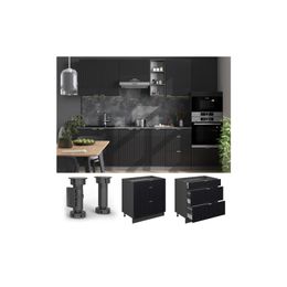 VICCO Schubladenunterschrank Fame-Line Anthrazit Schwarz gestreift 80 cm mit Arbeitsplatte Marmor-Wei&szlig;