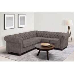 Chesterfield-Sofa Home Affaire "Chesterfield Ecksofa, auch in Leder L-Form", braun (dunkelbraun), B:250cm H:74cm T:210cm, Luxus-Microfaser (94% Polyester, 5% Nylon, 1% Spandex);Microfaser Antiklederoptik (100% Polyester);NaturLEDER (echtes italienisches Rindsleder), Sofas, hochwertige Knopfheftung, langer Schenkel links oder rechts wählbar