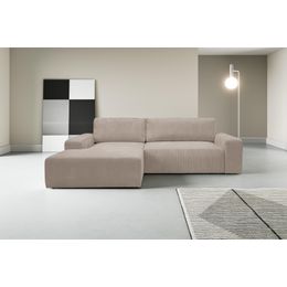 Ecksofa WERK2 "Rotterdam-L, kuschelweicher Cord oder Breitcord, L-Form, Breite 267 cm", grau (hellgrau, beige), B:267cm H:85cm T:165cm, 90% Polyester, 10% Nylon, Sofas, Ecksofa, Design Ecksofa mit Schlaffunktion & Bettkasten, Cord, Hellgrau/Beige