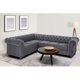 Chesterfield-Sofa Home Affaire "Chesterfield Ecksofa, auch in Leder L-Form", grau (anthrazit), B:250cm H:74cm T:210cm, Luxus-Microfaser (94% Polyester, 5% Nylon, 1% Spandex);Microfaser Antiklederoptik (100% Polyester);NaturLEDER (echtes italienisches Rindsleder), Sofas, hochwertige Knopfheftung, langer Schenkel links oder rechts wählbar