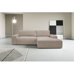 Ecksofa WERK2 "Rotterdam-L, kuschelweicher Cord oder Breitcord, L-Form, Breite 267 cm", grau (hellgrau, beige), B:267cm H:85cm T:165cm, 90% Polyester, 10% Nylon, Sofas, Ecksofa, Design Ecksofa mit Schlaffunktion & Bettkasten, Cord, Hellgrau/Beige