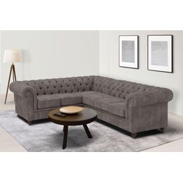 Chesterfield-Sofa Home Affaire "Chesterfield Ecksofa, auch in Leder L-Form", braun (dunkelbraun), B:250cm H:74cm T:210cm, Luxus-Microfaser (94% Polyester, 5% Nylon, 1% Spandex);Microfaser Antiklederoptik (100% Polyester);NaturLEDER (echtes italienisches Rindsleder), Sofas, hochwertige Knopfheftung, langer Schenkel links oder rechts wählbar