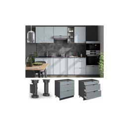 VICCO Schubladenunterschrank Fame-Line Anthrazit Hellblau-Grau gerahmt 80 cm mit Arbeitsplatte Eiche