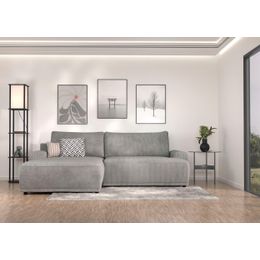 Ecksofa Trendmanufaktur "Fordon, Schlafsofa mit Bettkasten, Couch in L-Form, Breite 250 cm", blau (betongrau), B:250cm H:82cm T:167cm, 92% Polyester, 8% Polyamide, Sofas, Ecksofa, in Cordstoff HYPER, betongrau, Recamiere links