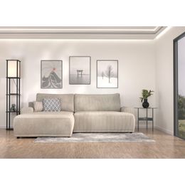Ecksofa Trendmanufaktur "Fordon, Schlafsofa mit Bettkasten, Couch in L-Form, Breite 250 cm", beige (cream), B:250cm H:82cm T:167cm, 92% Polyester, 8% Polyamide, Sofas, Ecksofa, in Cordstoff HYPER, cream, Recamiere links